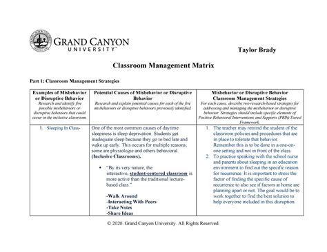Classroom Management Matrix Taylor Brady Taylor Brady Classroom Management Matrix Part 1