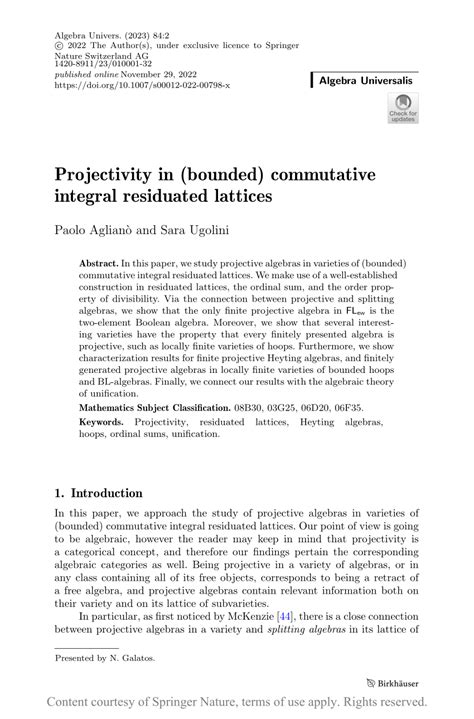 Projectivity In Bounded Commutative Integral Residuated Lattices