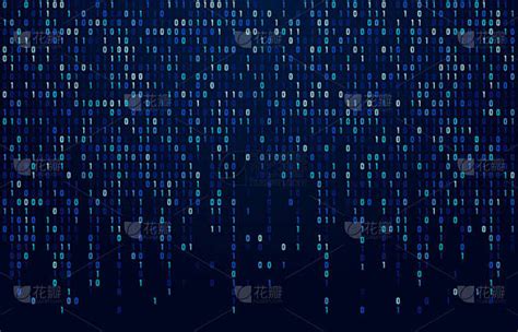 二进制代码流。数字数据代码、黑客编码和加密矩阵数流动。数字蓝屏抽象矢量背景