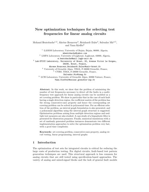 Pdf Minimizing Test Frequencies For Linear Analog Circuits New