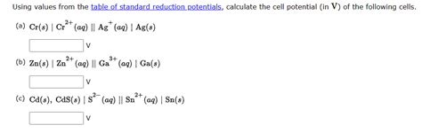 Solved Using values from the table of standard reduction | Chegg.com