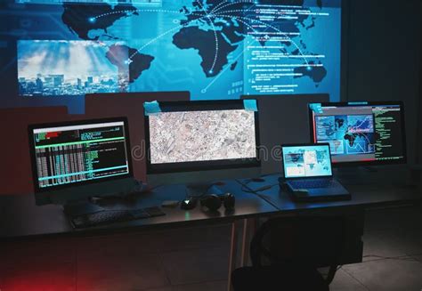 Cybersecurity Computer And Global Network Info With Map Graphic For