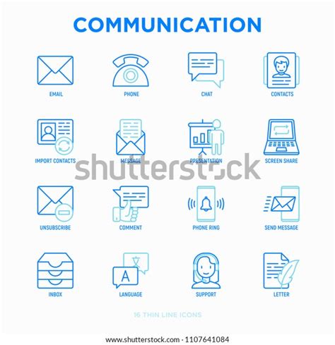 Communication Thin Line Icons Set Email Stock Vector Royalty Free 1107641084 Shutterstock