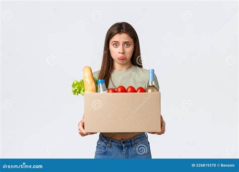 Online Home Delivery Internet Orders And Grocery Shopping Concept Disappointed Female Customer