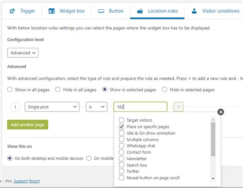 Place On Specific Pages Ultimate Floating Widgets