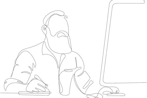 Premium Vector Young Bearded Man Working At Desk