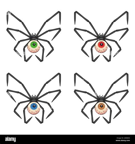 Set Of Color Illustrations With Butterfly Shaped Spider With Eye