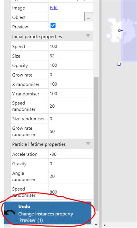 Undo Works For Particles Preview Checkbox · Issue 5090 · Scirra