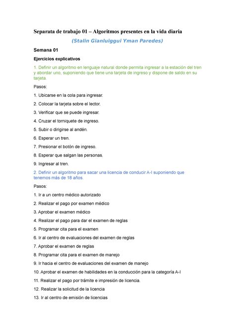 Semana 1 Principio De Algoritmos Separata De Trabajo 01 Algoritmos Presentes En La Vida