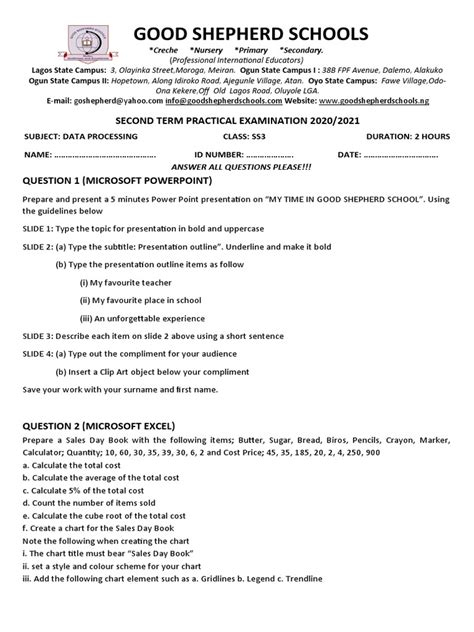 Ss3 Data Processing Practical Examination Pdf Writing Text
