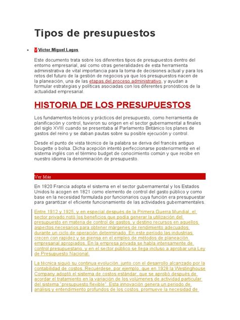 Tipos De Presupuestos Pdf Presupuesto Planificación