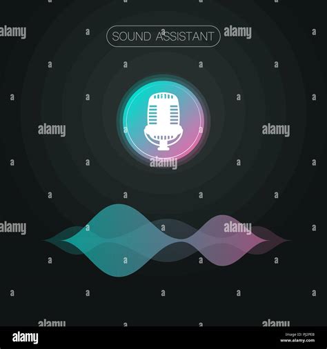 Voice Assistant Button And White Icon With Sound Waves Stock Vector