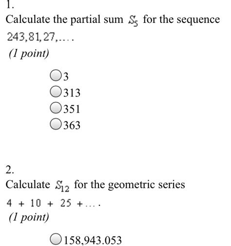 solved calculate the partial sum s for the sequence
