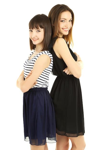 Dos Hermosas Chicas Aisladas En Blanco Foto Premium