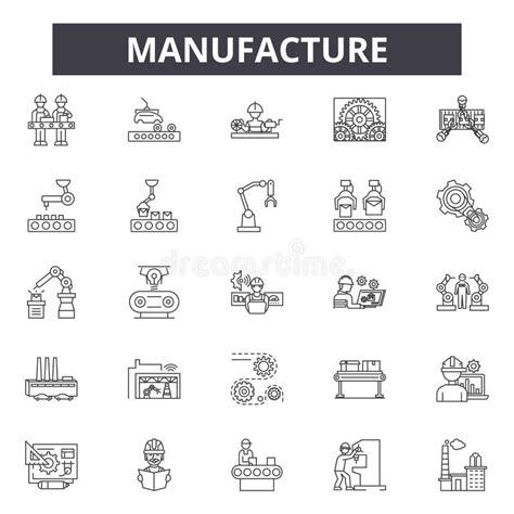 Manufacture Line Icons Signs Vector Set Linear Concept Outline Illustration Stock Vector