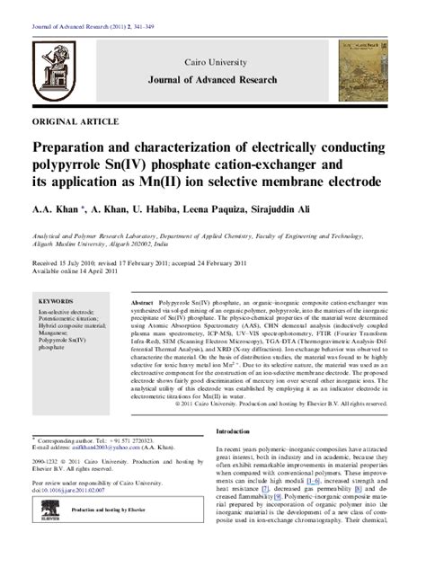 Pdf Preparation And Characterization Of Electrically Conducting