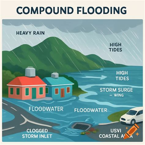 An Educational Infographic Illustrates Compound Flooding In A Coastal