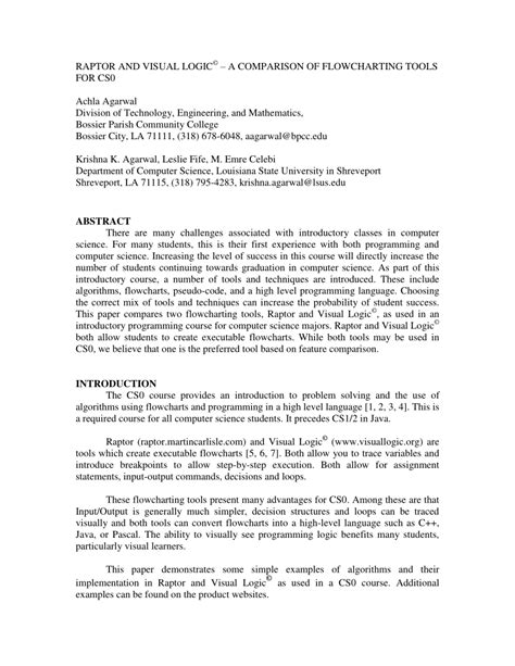 Pdf Raptor And Visual Logic© A Comparison Of Flowcharting Tools For Cs0