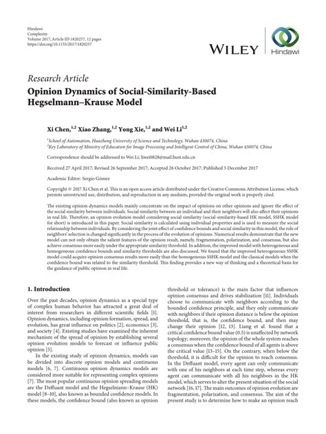 pdf opinion dynamics of social similarity based hegselmann krause model