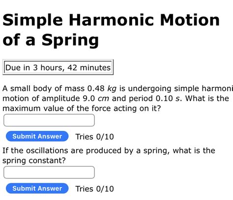 Solved Simple Harmonic Motion Of A Spring A Small Body Of Chegg