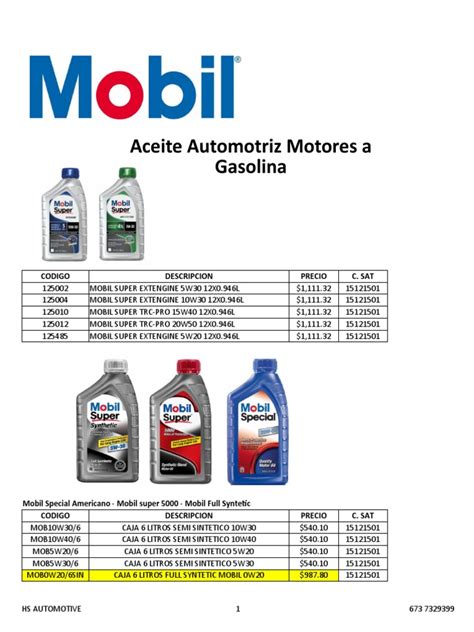 Aceites Mobil Para Motores Gasolina Pdf