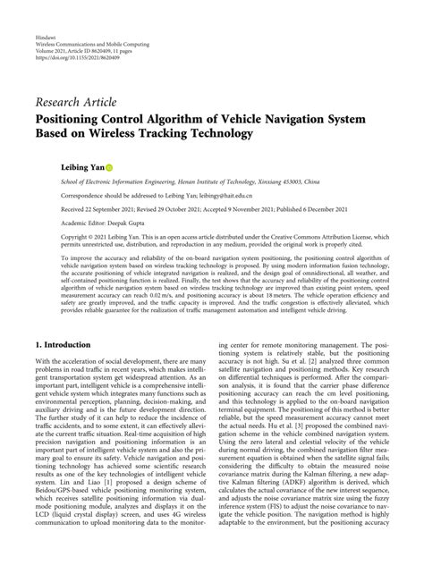 PDF Positioning Control Algorithm Of Vehicle Navigation System Based On Wireless Tracking