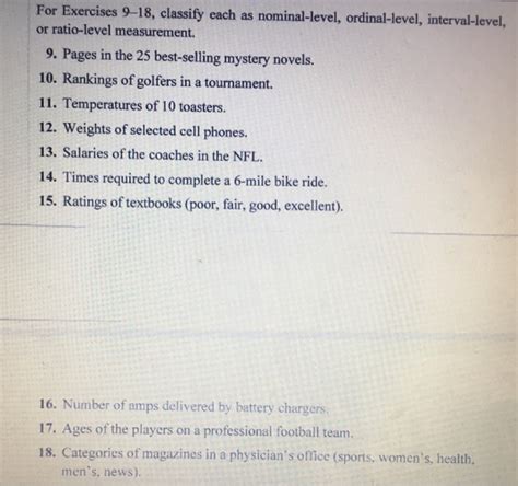 Solved For Exercises 9 18 Classify Each As Nominal Level
