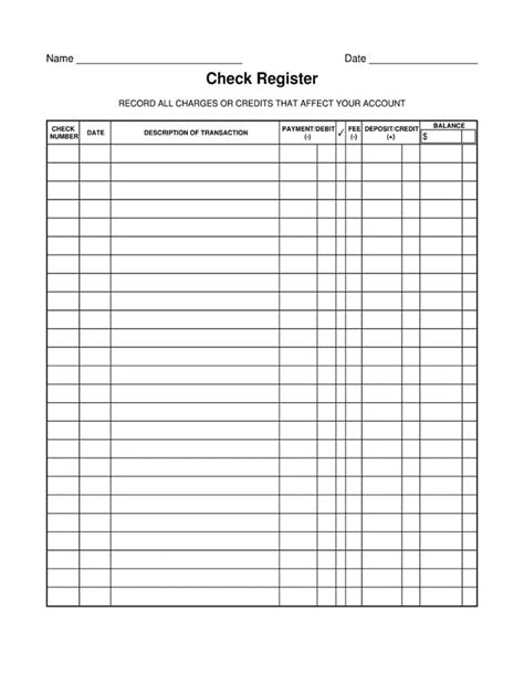 Free Check Register Printable Easy And Trackable Printables For Everyone