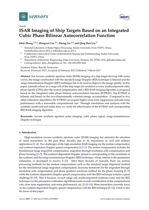 Pdf Isar Imaging Of Ship Targets Based On An Integrated Cubic Phase