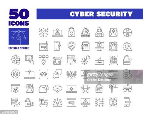 Simple Cyber Security Line Icon Set Firewall Hacker Computer Virus Digital Technology Security