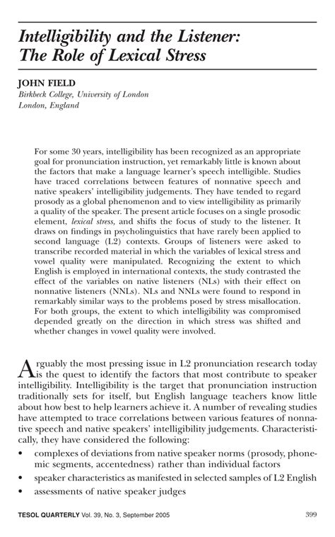 Pdf Intelligibility And The Listener The Role Of Lexical Stress