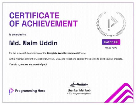 completed a six month web development journey with programming hero