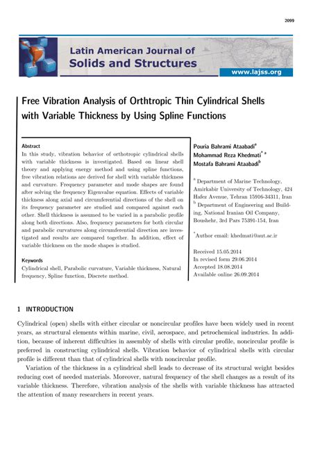 Pdf Free Vibration Analysis Of Orthtropic Thin Cylindrical Shells With Variable Thickness By