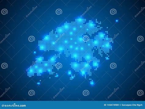 Abstract Blue Background With Map Internet Line Connected Points Map With Dot Nodes Global