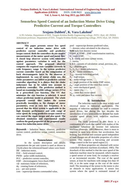 Pdf Sensorless Speed Control Of An Induction Motor Drive Using