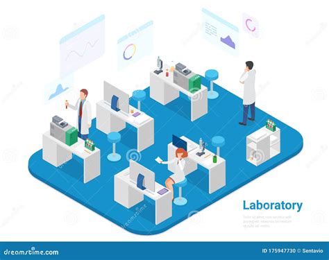 Иллюстрация вектора равновеликой лаборатории вируса химии Flat медицинской лаборатории Ученые