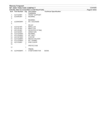 Massey Ferguson Mf 440 X Compact Tractor Parts Catalogue Manual Pdf