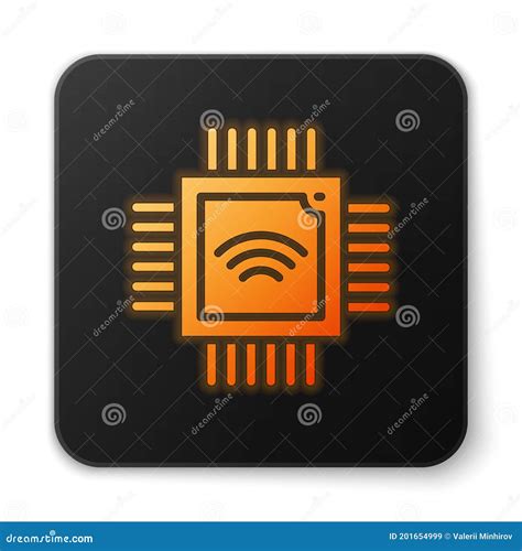 Orange Glowing Neon Computer Processor With Microcircuits Cpu Icon Isolated On White Background
