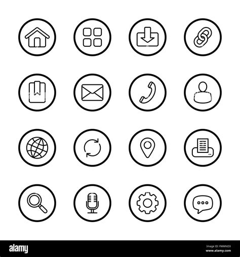 EPS Black Line Web Icon Set With Circle Frame For Web UI Infographic And Mobile Apps Stock