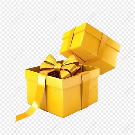 리본 3d 렌더링으로 열린 노란색 선물 상자 현대 휴일 깜짝 상자가방무늬 Png 일러스트 무료 다운로드 Lovepik
