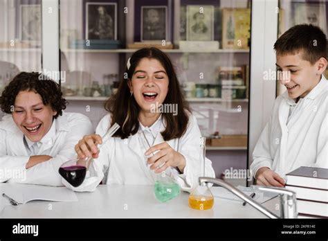 education chemical experiments at a chemistry lesson at school