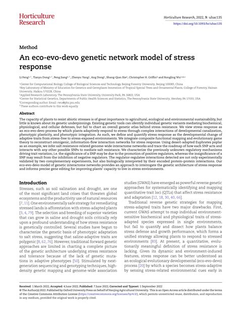 Pdf An Eco Evo Devo Genetic Network Model Of Stress Response