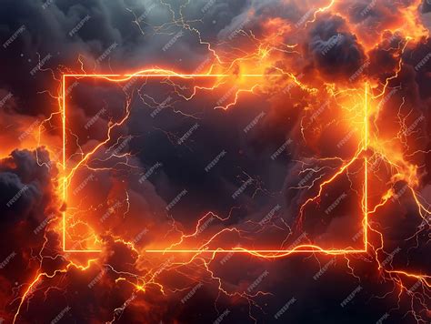 Premium Photo Frame Of Spiky Lines Light Neon Frame With Lightning