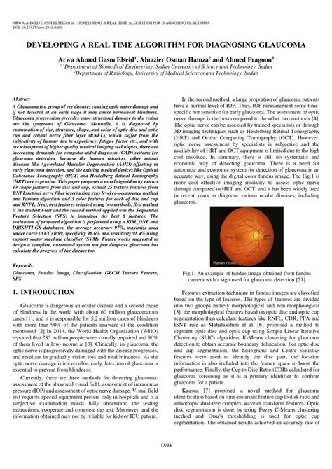 Pdf Developing A Real Time Algorithm For Diagnosing Glaucoma
