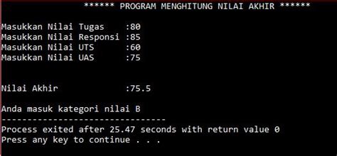 Belajar C Program Menghitung Nilai Akhir Pada C