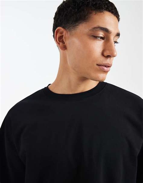 Asos Design Heavyweight Oversized Boxy Long Sleeve T Shirt In Black Asos