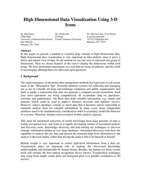 Pdf High Dimensional Data Visualization Using 3 D Icons
