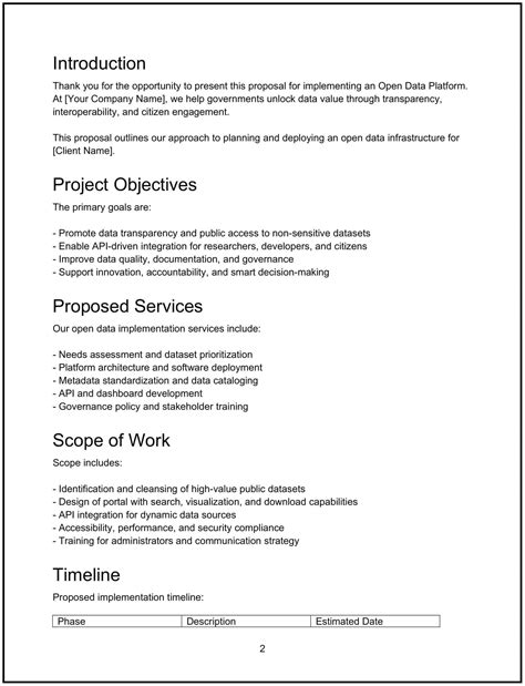 Open Data Platform Implementation Proposal Free Template