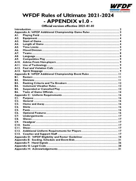 wfdf rules of ultimate 2021 2024 appendix v1 pdf lightning sports