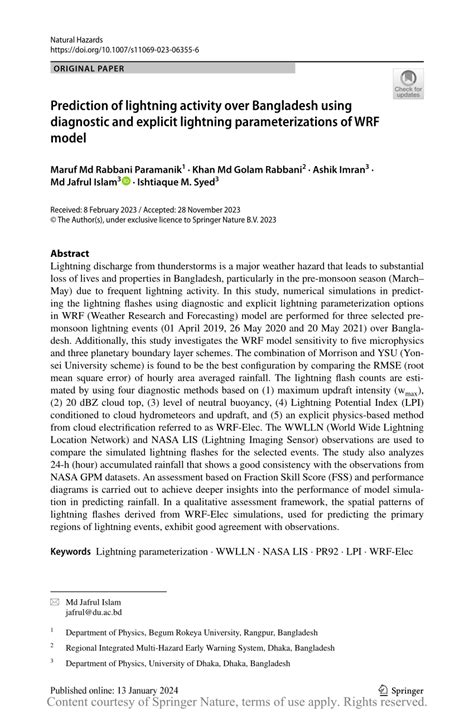 Prediction Of Lightning Activity Over Bangladesh Using Diagnostic And Explicit Lightning
